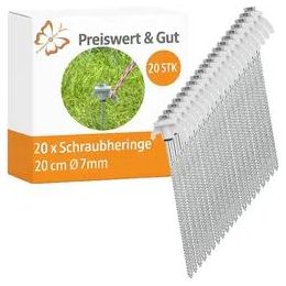 Pro Plus 20x Schraubbare Heringe mit Kunststoff Haken &Oslash;7mm, Schraubheringe 20 cm Schraubhering Set f&uuml;rs Vorzelt Spannen Camping