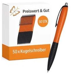 50 x Kuli &ndash; Kugelschreiber Set &ndash; Druckmechanismus, Schreibger&auml;te, taillierter Schaftform, schwarzschreibend, 14 cm, Schreibset schwarz/orange