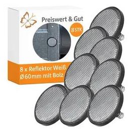 Pro Plus 8x Reflektor Wei&szlig; &Oslash;60mm Katzenaugen f&uuml;r Anh&auml;nger Seitenstrahler mit Bolz M5 Mutter und Unterlegscheibe, Grundplatte