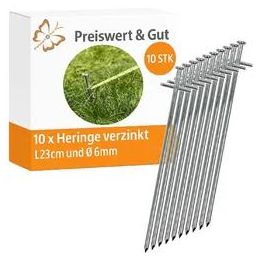 Pro Plus 10x Heringe verzinkt L23cm und &Oslash;6mm Zeltheringe mit Quernagel und Nagelkopf Silber Hering zum Vorzeltteppich befestigen