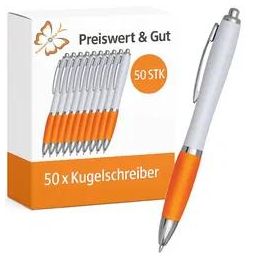 50 x Kuli &ndash; Schreibger&auml;te mit Gro&szlig;raummine, Kugelschreiber Set &ndash; Druckmechanismus, blauschreibend, 14cm, Schreibset orange/wei&szlig;