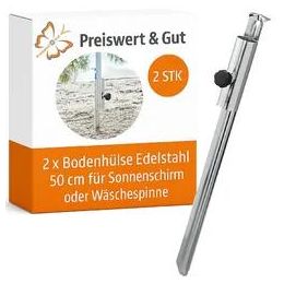 Pro Plus 2x Bodenh&uuml;lse Edelstahl 50 cm Fixierschraube f&uuml;r Camping und W&auml;schest&auml;nder Rasendorn f&uuml;r Sonnenschirm oder W&auml;schespinne