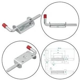 Pro Plus Federverriegelung mit Montageplatte und 146 mm Stift T&uuml;rriegel, Riegelschloss mit 4 Befestigungsl&ouml;cher &Oslash;6 mm Federbolzen