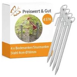 Pro Plus 4 x Zeltheringe bzw Erdanker &ndash; 41 cm lange Heringe aus Stahl mit Haken &ndash; ideal f&uuml;r harte B&ouml;den, Vorzelte & Markisen Camping Zubeh&ouml;r