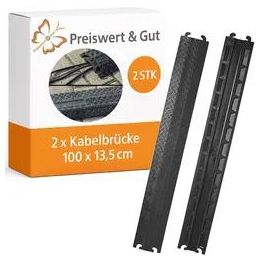 Pro Plus 2x Kabelbr&uuml;cke Boden 100x13,5cm &ndash; Stolperschutz f&uuml;r Industrie, Garage und Garten &Uuml;berfahrschutz f&uuml;r Kabel, flexibler Schlauchschutz aus TPR-Gummi bis 10t Traglast flach