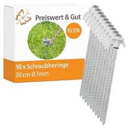 Pro Plus 10x Schraubheringe 20 cm mit Kunststoff Haken &Oslash;7mm Schraubhering Schraubbare Heringe f&uuml;rs Vorzelt Spannen beim Camping
