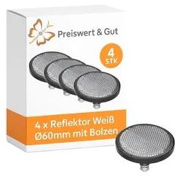 Pro Plus 4x Reflektor Wei&szlig; &Oslash;60mm mit Bolzen M5 Mutter und Unterlegscheibe, Grundplatte Katzenaugen f&uuml;r Anh&auml;nger Seitenstrahler