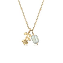 Elli Damen Perlenkette "Blume S&uuml;&szlig;wasserperlen Wei&szlig; 925 Sterling Silber vergoldet", 50, ohne Stein, Silber 925 (Sterlingsilber), L: 50, gold, Silber