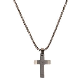 s.Oliver JUNIOR Jungen Kette mit Anhänger "Kreuz", Edelstahl, L: 43, braun, Edelstahl, Halsketten