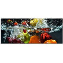 Glasbild Artland, B:125cm H:50cm, bunt, Glas, Küche, Bilder, "Spritzendes Obst auf dem Wasser", in verschiedenen Größen