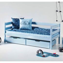 Einzelbett Hoppekids, B:76cm H:65cm L:166cm, blau, Kiefer massiv, Betten, "ECO Comfort Kinderbett, Kiefer Massivholz, Jugendbett inkl. Rollrost",