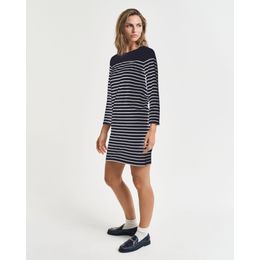 Gant Damen Jerseykleid "REG 3/4 SLEEVE BRETON DRESS", blau, Gr. L, Jersey, Obermaterial: 100% Baumwolle, Kleider