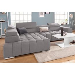 Ecksofa, B:307cm H:94cm T:201cm, silber, exxpo - SOFA FASHION, Struktur ( 100% Polyester), Wohnzimmer, Sofas, "Elias, aktuelle Kreuzsteppung im Sitz,