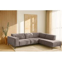 Ecksofa Home Affaire, B:275cm H:77cm T:210cm, braun, 100% PES, Wohnzimmer, Sofas, "Lorcan, Breite 275 cm, weiches Sitzgef&uuml;hl", mit schwarzen