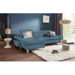 Ecksofa, B:292cm H:98cm T:167cm, blau, exxpo - SOFA FASHION, Luxus-Kunstleder;Webstoff (100% Polyester);Webvelours (100% Polyester), Wohnzimmer,