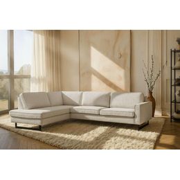 Ecksofa Home Affaire, B:290cm H:85cm T:217cmcreme, 100% Polyester, Wohnzimmer, Sofas, "Pinto, 290 cm, Cord, Chenille, Lederoptik, Ottomane links /