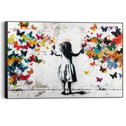 Wandbild Reinders, B:90cm H:60cm T:3cm, bunt, Wohnzimmer, Bilder, "Wolke von Schmetterlingen", Kinderzimmer - M&auml;dchen - Mehrfarbig - MDF - Street Art