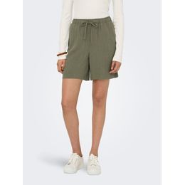 Only Damen Shorts "ONLSIESTA MW PULL-UP LIN BL SHORTS NOOS", grün, Gr. M, unifarben, Jersey, Obermaterial: 80% Viskose, 20% Leinen, Hosen, loose fit,