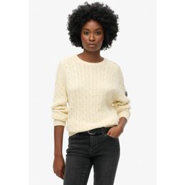 Strickpullover Superdry "SLOUCHY CABLE KNIT", Damen, Gr. S, weiß (natural weiß), Strick, Obermaterial: 100% Baumwolle, unifarben, loose fit normal, Rundhals, Rippbündchen, Pullover
