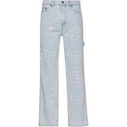 Karl Kani Herren Bequeme Jeans "Karl Kani Herren Og Baggy Workwear Logo Print Denim"bleached blau, Gr. 36, unifarben, 100% Baumwolle, Jeans