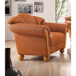 Sessel Home Affaire, B:102cm H:83cm T:81cm, orange, Chenille (70% Polyacryl, 30% Polyester) auf Korpus und Zierkissen, Sitz und Rücken im