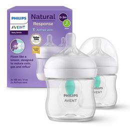 Philips Avent Baby Babyflasche "Natural Response Babyflasche", 125ml, transparent, Kunststoff, H:12,2cm, Trinkflaschen, 2 Stück, mit dem AirFree