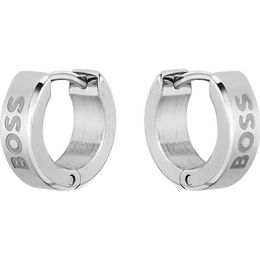 BOSS Herren Paar Creolen "ODELL", 12mm, Edelstahl, silber, Edelstahl, Ohrringe