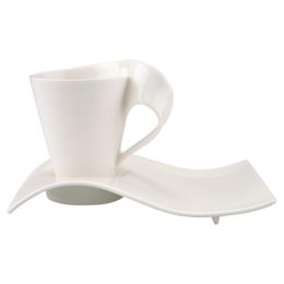 Villeroy & Boch VILLEROY & BOCH Tasse "Kaffeebecher mit Unterteller NewWave Caffè 300 ml weiß", weiß, Trinkgefäße