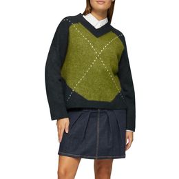 s.Oliver Damen Strickpullover, blau, Gr. 38, bedruckt, unifarben, Strick, Obermaterial: 59% Baumwolle, 37% Polyacryl, 4% Wolle, Pullover, mit
