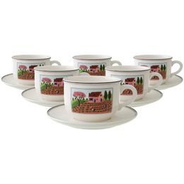 Villeroy & Boch VILLEROY & BOCH Tasse "Cappuccinotassen mit Untertassen Design Naif 330 ml 6er Set bunt", bunt, Trinkgefäße
