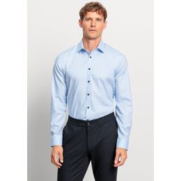 OLYMP Herren Businesshemd "No. Six super slim", blau, Gr. 46, Web, Obermaterial: 97% Baumwolle, 3% Elastolefin, Hemden, mit feiner Faux-Uni-Struktur