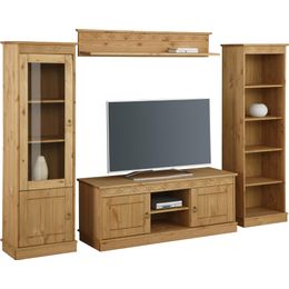 Wohnwand Home Affaire, B:212cm H:145cm T:32cm, beige, Wohnzimmer, Kastenmöbel-Sets, "Indra", 4-teiliges Set: Vitrine, Lowboard, Wand- & Standregal,