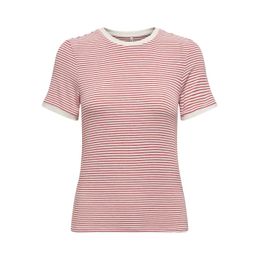 Only Damen Kurzarmshirt "ONLTINE S/S O-NECK TOP JRS"cloud dancer stripes:high risk rot, Gr. S, gestreift, Jersey, Obermaterial: 92% Viskose, 8%