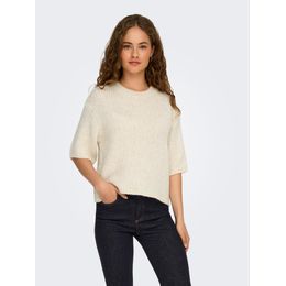 Jacqueline de Yong Strickpullover JDY "JDYLINEA S/S PULLOVER O-NECK KNT NOOS", Damen, Gr. L, birch, Strick, Obermaterial: 80% Polyacryl, 20% Polyester, unifarben, normal, Rundhals, Rippstrickb&uuml;ndchen, Pullover Strickpullover