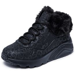 Skechers Mädchen Winterboots "UNO LITE", Gr. 32, schwarz, Lederimitat, Fellimitat, animal-print, Schuhe, Schnürboots mit Reißverschluss,