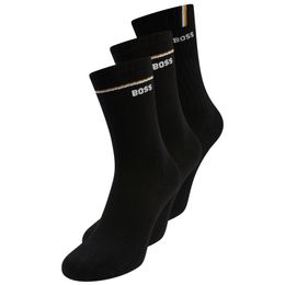 BOSS Damen Basicsocken "3P QS Iconic CC SP W", Gr. 35, schwarz, Baumwollmischung, Socken, kontrastfarbene Details