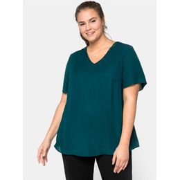 sheego Damen Longbluse, gr&uuml;n, Gr. 50, unifarben, 100% Polyester, Blusen