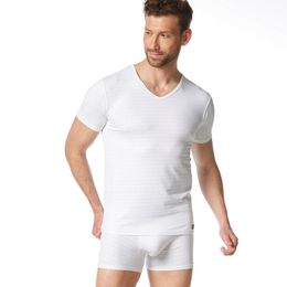 Bruno Banani Damen V-Shirt "CHECK LINE 2.0", Gr. 7wei&szlig; karo, Piqu&eacute;, Obermaterial: 90% Polyamid, 10% Elasthan, unifarben, Shirts, Pique Optik,