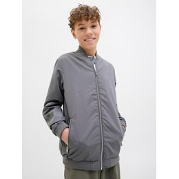 Jack & Jones Jungen Bomberjacke "JJERUSH windabweisend und pflegeleicht", grau, Gr. 176, JACK & JONES JUNIOR, unifarben, Web, Obermaterial: 100% Polyester,