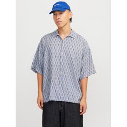 Jack & Jones JACK & JONES Herren Kurzarmhemd "JORMARSHALL ISLINGTON AOP SHIRT SS SN", blau, Gr. S, gemustert, Web, Obermaterial: 85% Viskose, 15% Nylon, Hemden