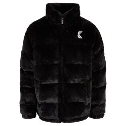Winterjacke Karl Kani "Karl Kani Herren KM214-014-1 OG Fake Fur Puffer Jacket black", Herren, Gr. L, schwarz, 100% Polyester, normal, hoch geschlossener Ausschnitt, Jacken Winterjacke