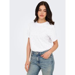 Only Damen Kurzarmshirt "ONLMONJA S/S STUDS TEE JRS", wei&szlig;, Gr. M, Glitzermuster, Jersey, Obermaterial: 100% Baumwolle, Shirts, mit Glitzer-Effekt