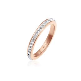 Elli Damen Fingerring "Bandring 925 Silber vergoldet, mit Kristallen von Swarovski", 56mm,mit Steinen, Silber 925 (Sterlingsilber), 2,5mm, rosa,
