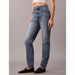 Mom-Jeans Calvin Klein Jeans "NEW MOM JEAN", Damen, Gr. 29, L&auml;nge 32, delaware, Denim/Jeans, Obermaterial: 99% Baumwolle, 1% Elasthan, gerade, unten schmal lang, Jeans, mit Markenlabel am Bund