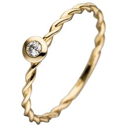 Jobo Damen Diamantring "Goldring geflochten verdreht", 52, SI = kleine Einschl&uuml;sse, Diamanten Gelbgold 585gelbgold 585, Diamanten, Gelbgold 585,