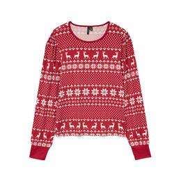 V&eacute;ro Moda Langarmshirt VERO MODA "VMCHRIS LS O-NECK TOP JRS XMAS", Damen, Gr. M, rot (karanda rot aop:snow wei&szlig; xmas), Jersey, Obermaterial: 95% Polyester, 5% Elasthan, bedruckt, Rundhals, Rippb&uuml;ndchen, Shirts Langarmshirt