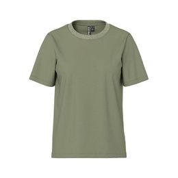 Pieces Damen Kurzarmshirt "PCRIA SS LUREX NECK TEE JRS NOOS BC"deep lichen gr&uuml;n detail:lurex rib, Gr. XS, unifarben, Jersey, Obermaterial: 100%