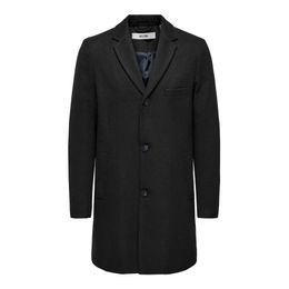 Only & Sons ONLY & SONS Herren Langmantel "ONSMAYLON OTL LIFE WOOL COAT OTW", schwarz, Gr. L, unifarben, Web, Obermaterial: 90% Polyester, 10% Wolle, M&auml;ntel