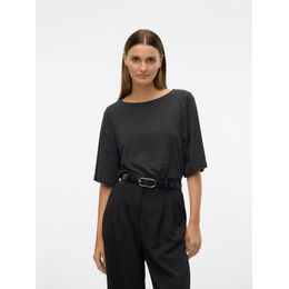 V&eacute;ro Moda VERO MODA Damen Rundhalsshirt "VMKANVA 2/4 GLITTER TOP JRS", silber, Gr. S, gl&auml;nzend, unifarben, Jersey, Obermaterial: 73% Polyester, 22%