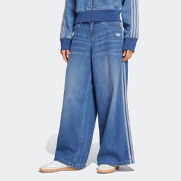 Sporthose adidas originals "DENIM WIDE PANT", Damen, Gr. 33, Länge 32, blau (indigo denim), Obermaterial: 100% Baumwolle, Hosen, adidas Jeans, lässiger Style von der Moder der 90er inspiriert